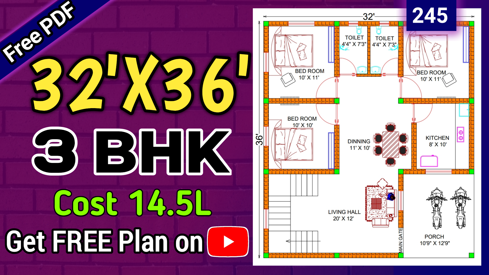 32 X 36 House Plan Design With Estimation Plan No 245