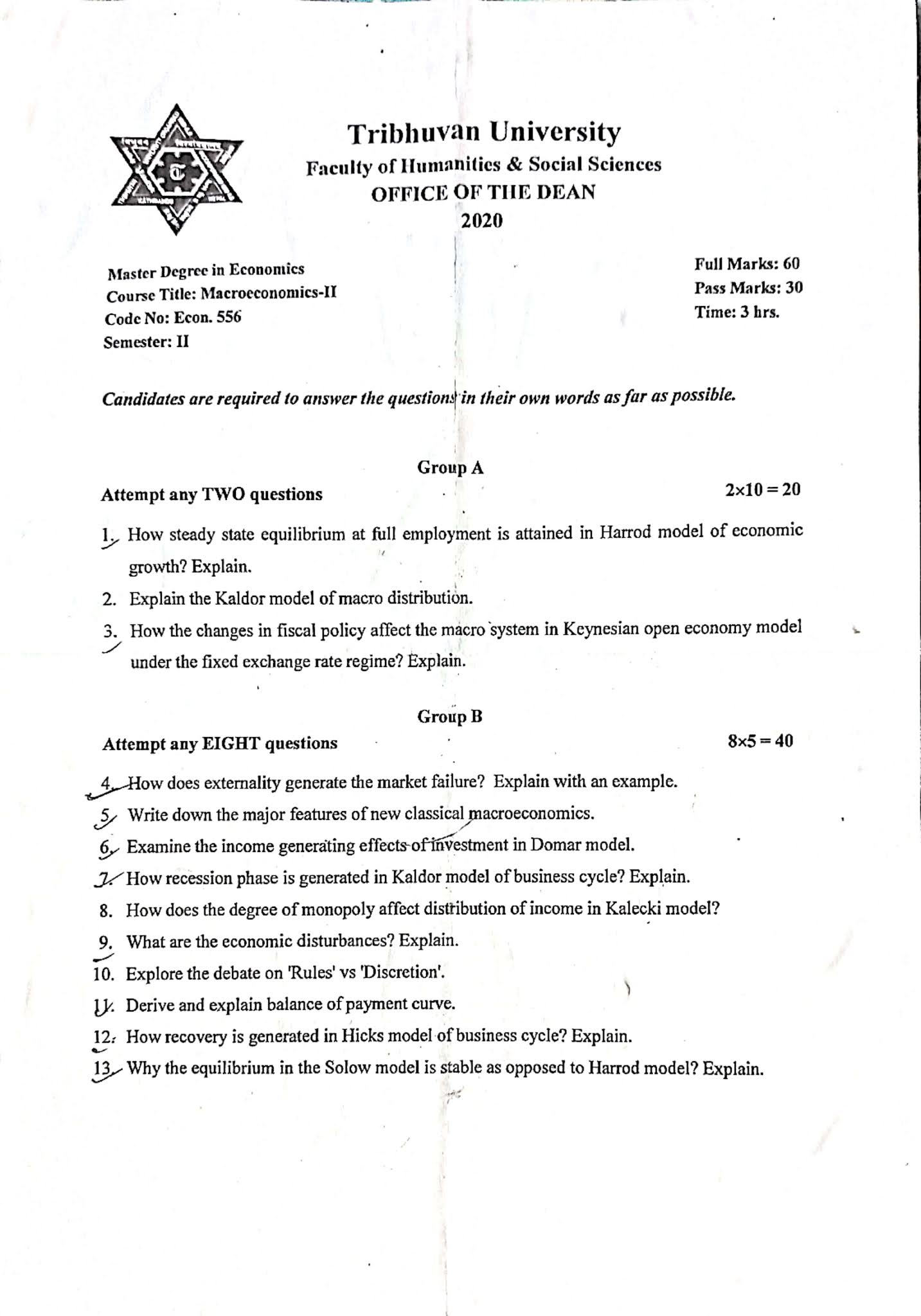 Old Question TU MA In Economics Macroeconomics II Econ 556 old-question-tu-ma-in-economics-macroeconomics-ii-econ-556