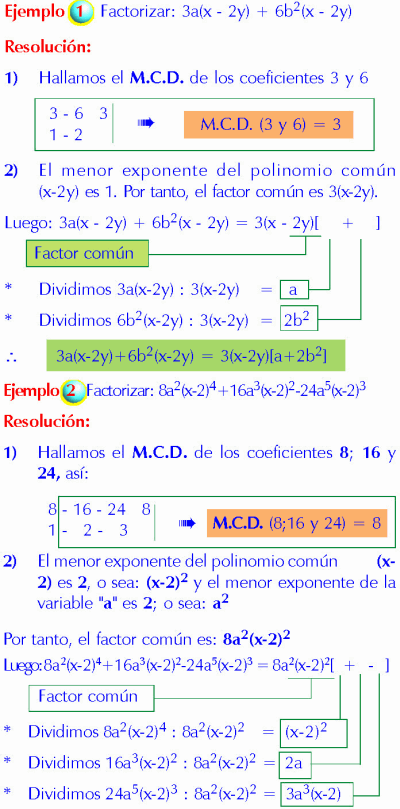 FACTORIZACION POR EL METODO DEL FACTOR COMUN EJEMPLOS Y EJERCICIOS ... FACTORIZACION POR EL METODO DEL FACTOR COMUN EJEMPLOS Y EJERCICIOS ...