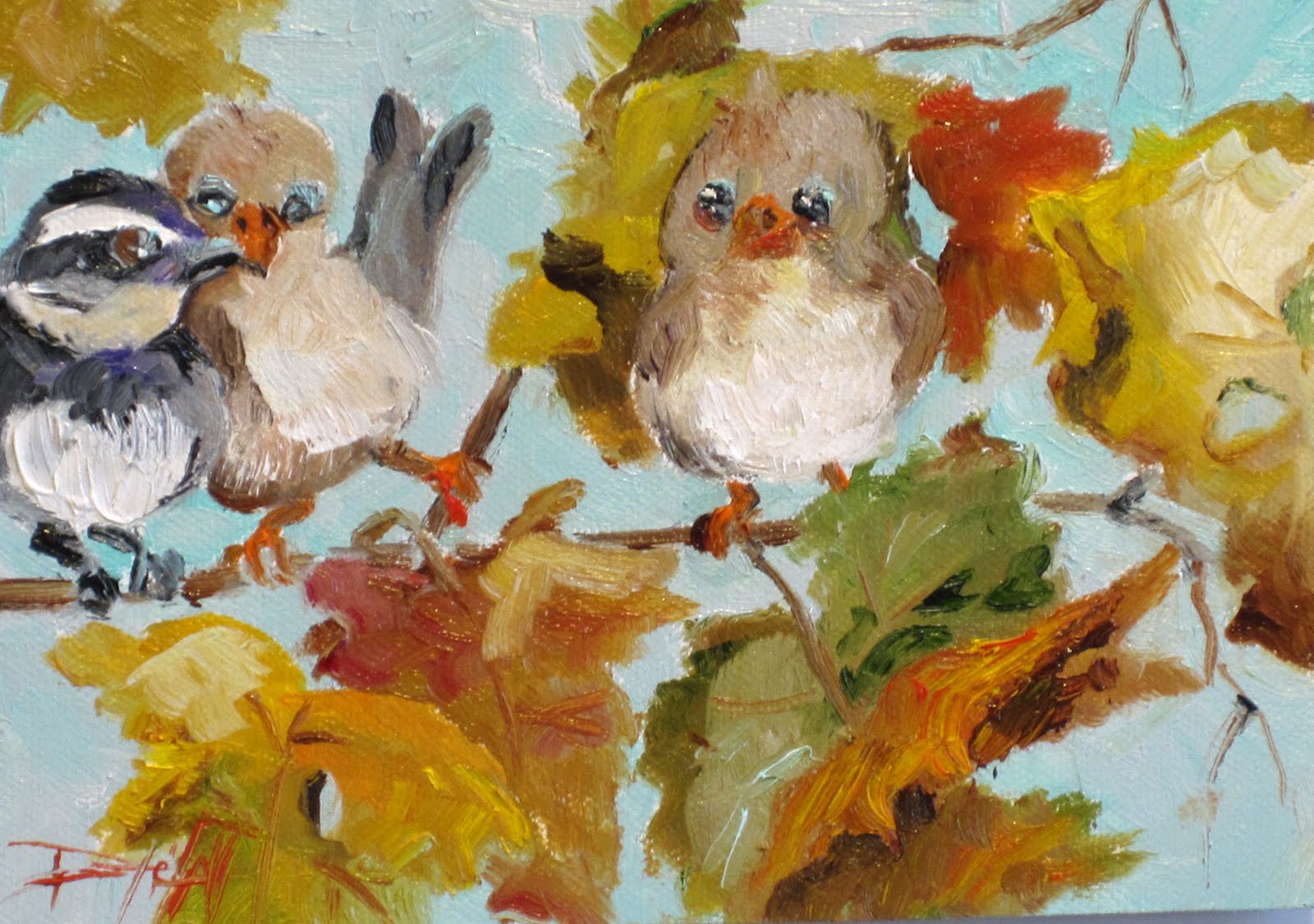 Painting of the Day, Daily Paintings by Delilah: Chubby Fall Birds ...