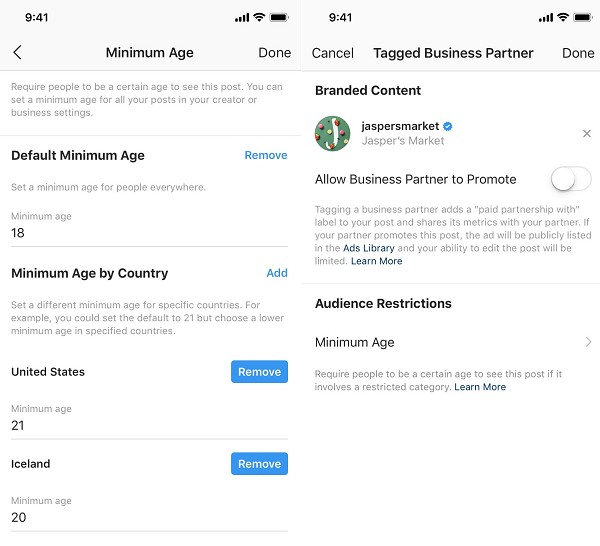 Instagram Adds Age Requirements for Branded Content - Visualistan