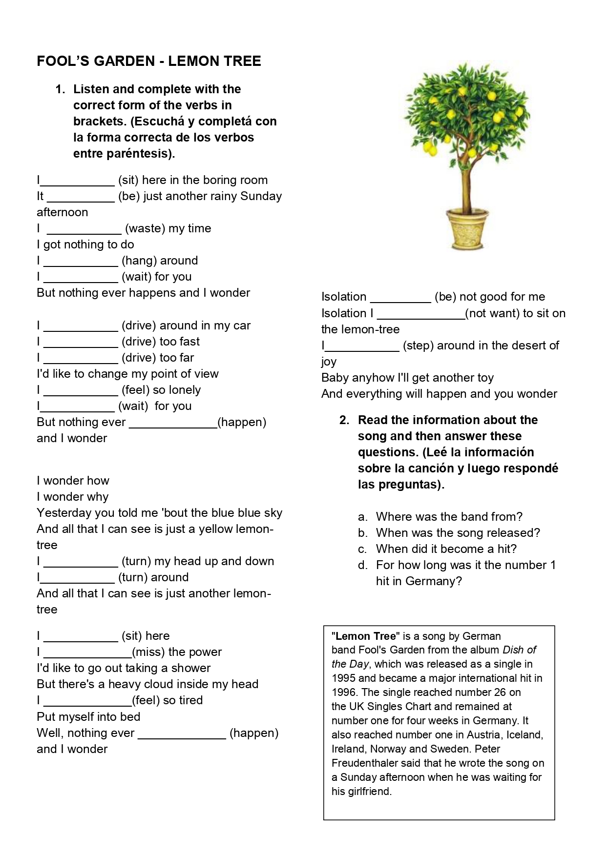 Lesson 33: Song - Lemon Tree, to my teacher Aldana =)