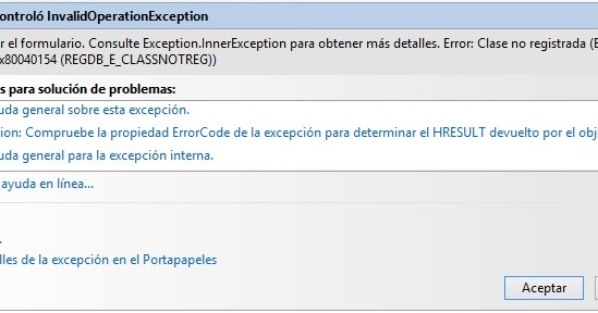 Solución Visual .NET: Consulte Exception.InnerException ... (Excepción de HRESULT:0x80040154 ...