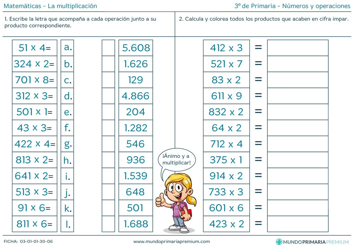 Matemáticas - Tercer Grado - Multiplicación por una cifra