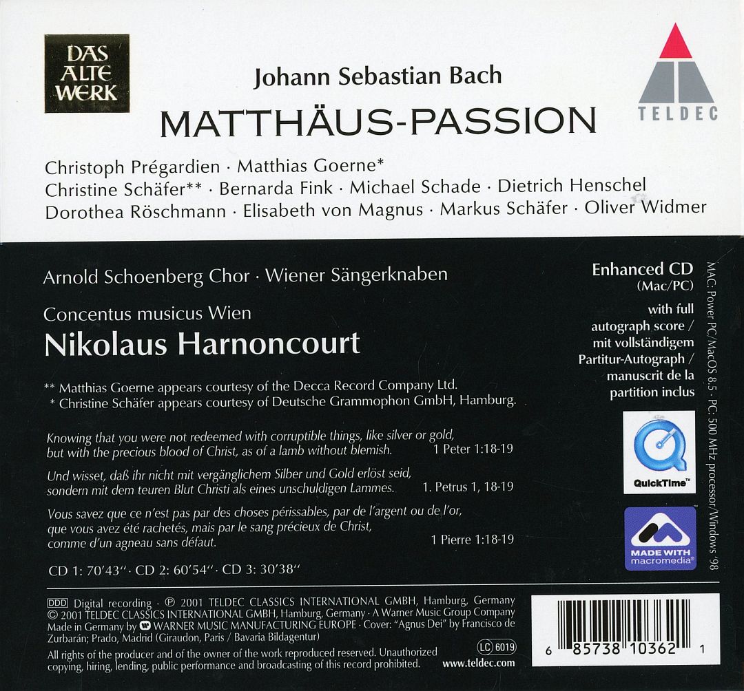 makdelart - classique: Bach - Matthaus-Passion (Nikolaus Harnoncourt) (rec. 2000) [3CDs]