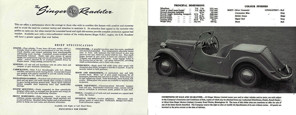 .: 1952. Singer roadster. Brochure (English)