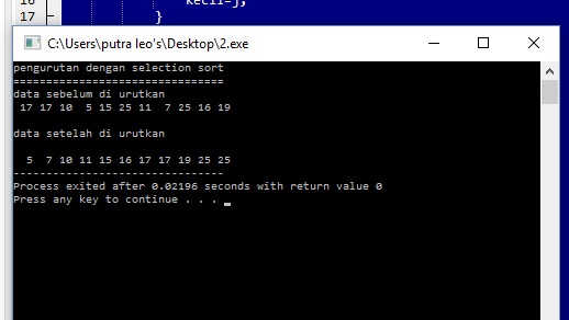 contoh program c/c++ menampilkan pengurutan dengan selection sort ...