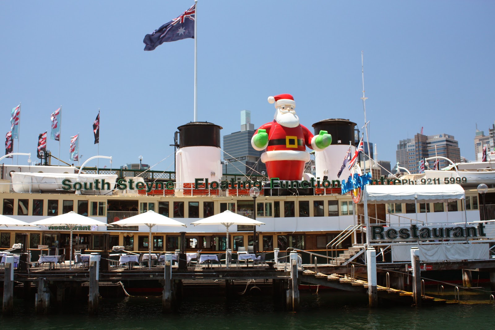 Sydney - City and Suburbs: Darling Harbour, ferry restaurant, Santa Fest