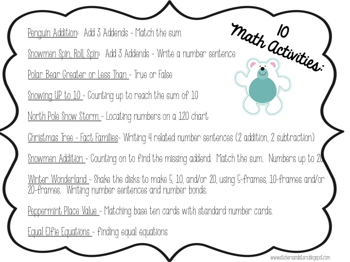 Stickers and Stars:: Winter Math Centers and a Freebie