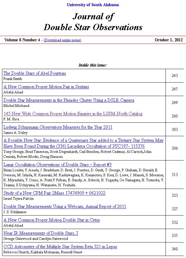 Duplice Sistema: Journal of Double Star Observations; Volume 8 Number 4