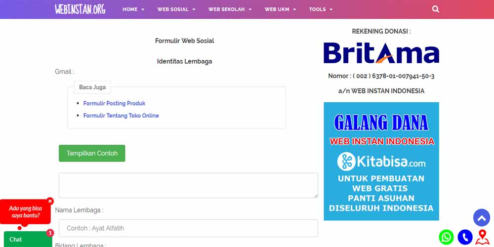 Formulir Webinstan.org Lembaga Sosial - Webinstan.org