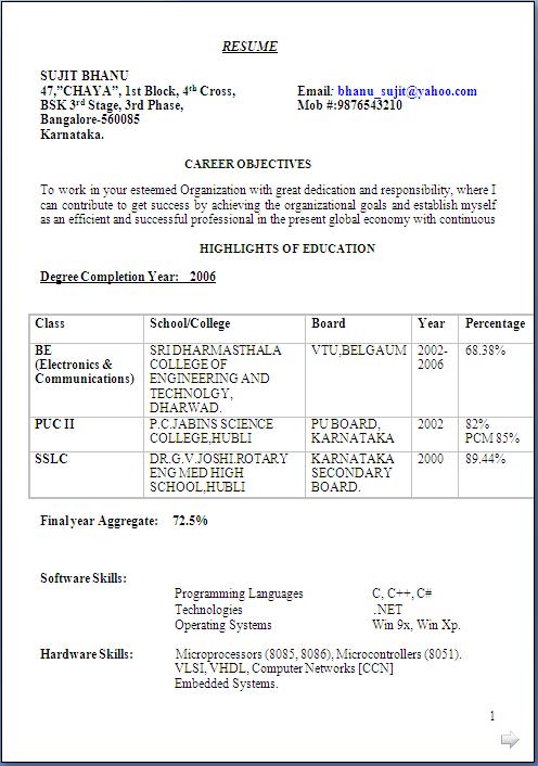 detailed resume sample free download