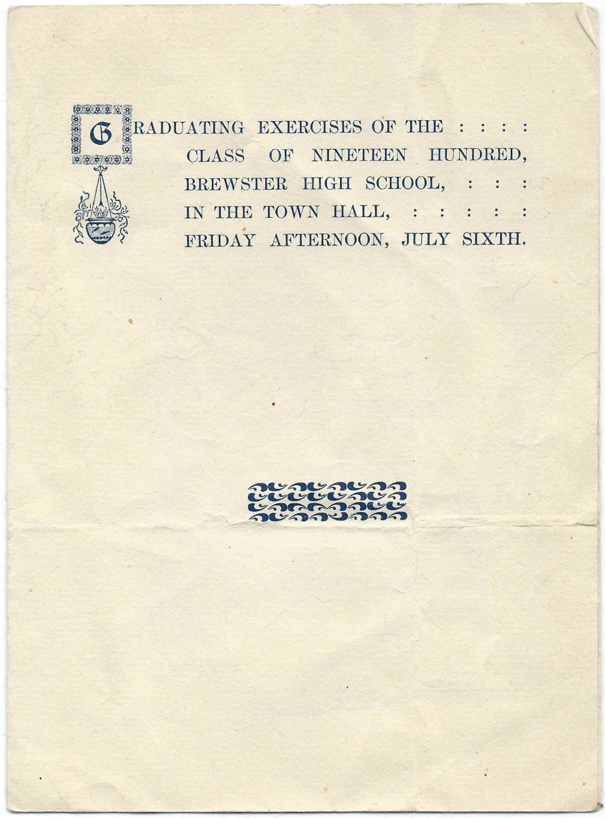 Heirlooms Reunited: 1900 Graduation Program of Brewster High School at ...