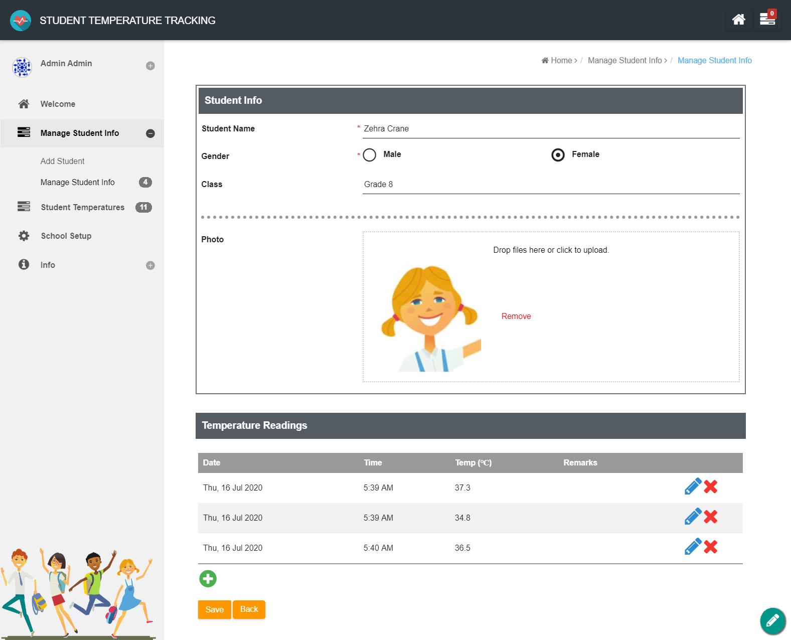 Student Temperature Tracking for Schools