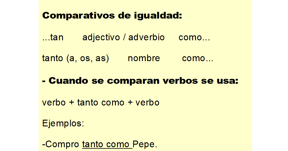 EJERCICIOS DE ESPAÑOL.: COMPARATIVOS