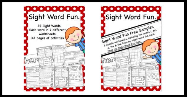 Sight Word Fun Pack with a Free Sampler. - Kindergarten Matters Too.