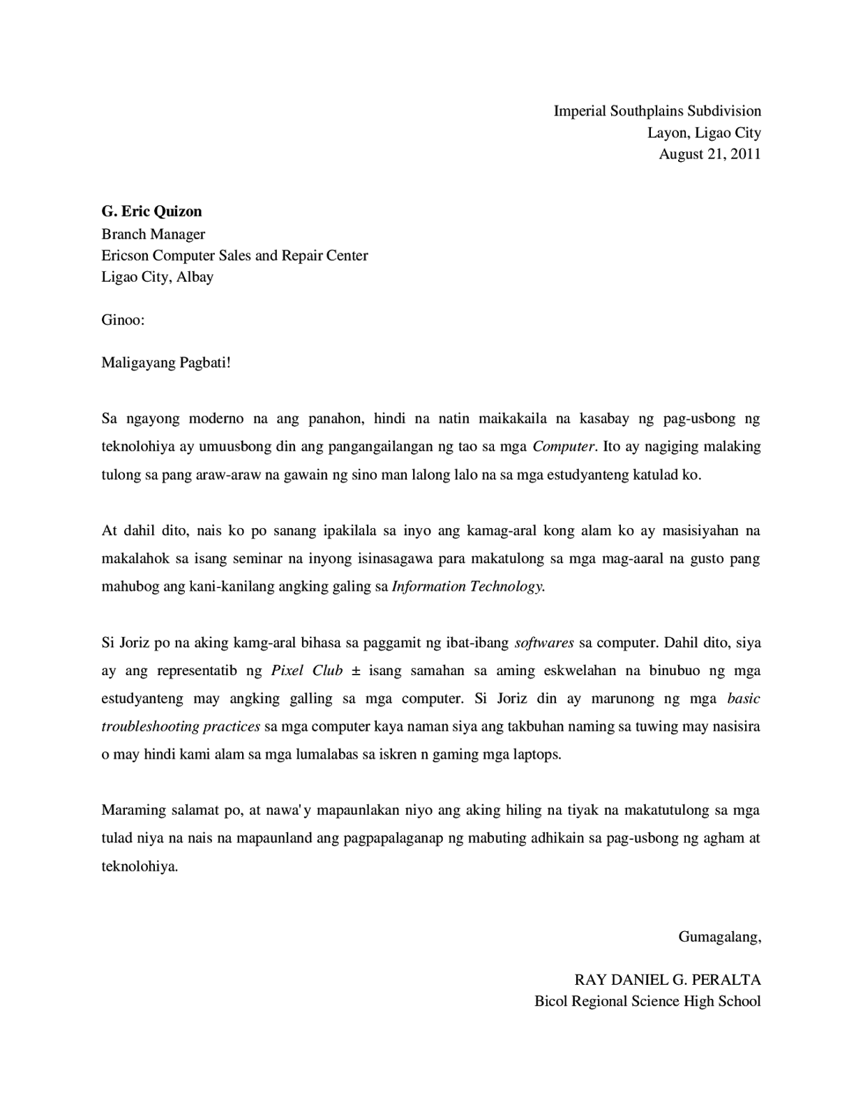 halimbawa ng liham pangkaibigan - philippin news collections