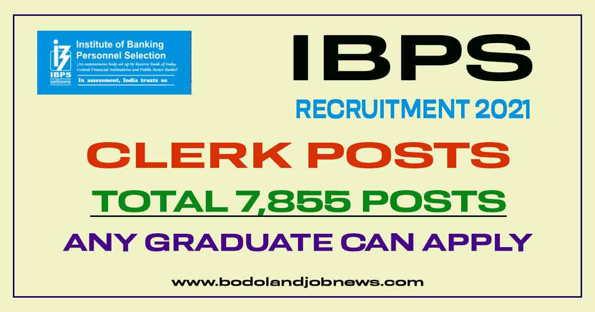 Ibps Clerk Recruitment 2021 Apply Online For 7855 Posts 191 Vacancy