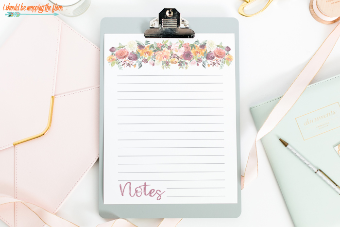 Free Printable Floral Note Page | i should be mopping the floor