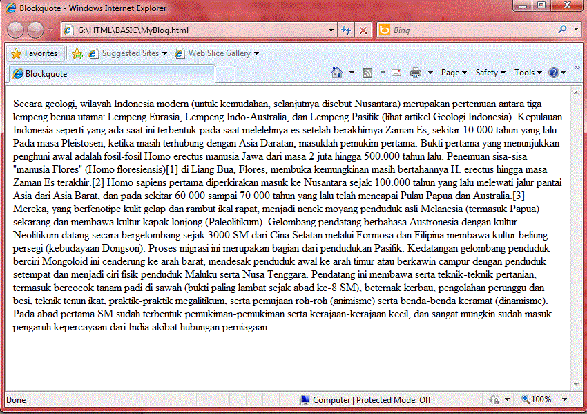BLOCKQUOTE Pada HTML