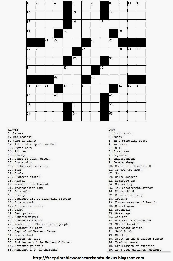 Free printable Word Search and Sudokus: Crossword 5