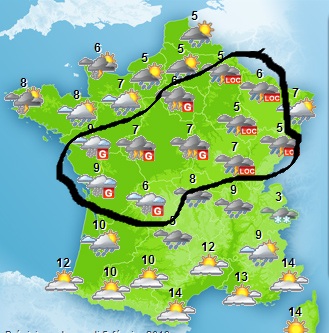 METEO TEAM : Francia: allerta temporali e grandine per domani 5 febbraio!