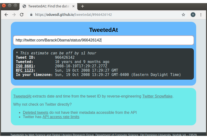 2019-08-03: TweetedAt: Finding Tweet Timestamps for Pre and Post ...
