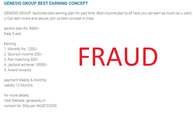 Genesis Group - Genesis4u- Dilip Jain Scam Update 2020 : Contect CID ...