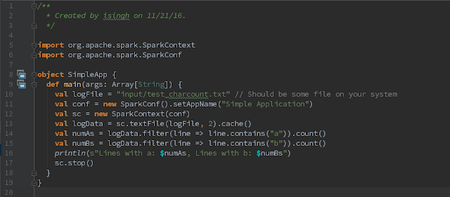 Big Data Ecosystem.: Spark using Intellij & Scala.