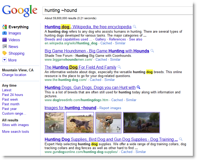 SearchReSearch: Searching synonyms with tilde (~)