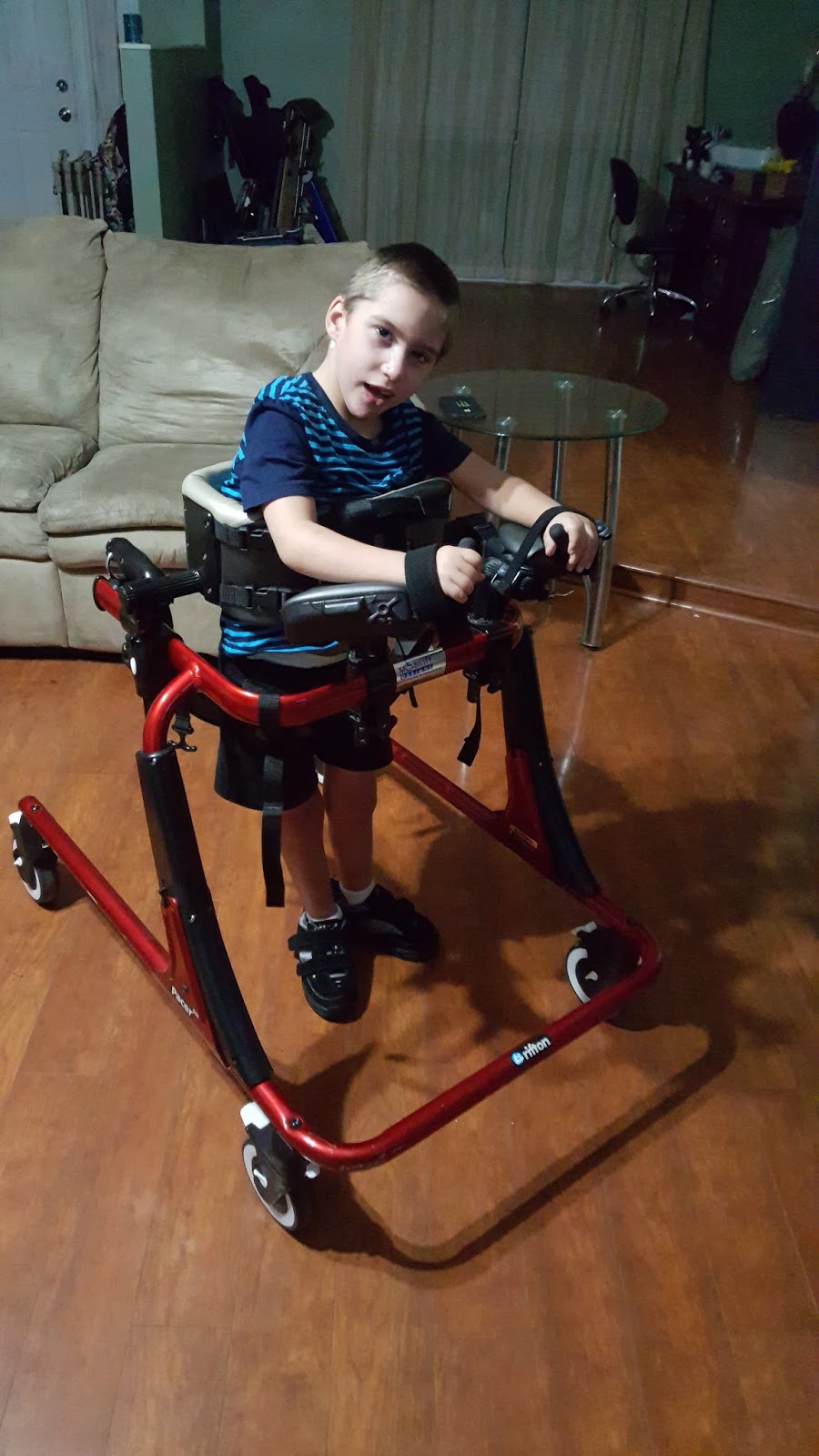 Spastic Quadriplegic Cerebral Palsy: Large Rifton Gait Trainer