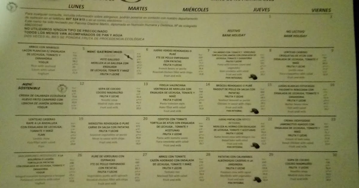 AMPA EL POETA: MENU COMEDOR