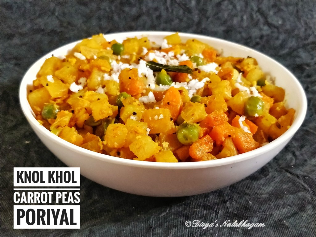 Knol Khol Carrot Peas Poriyal - Divya's Nalabhagam