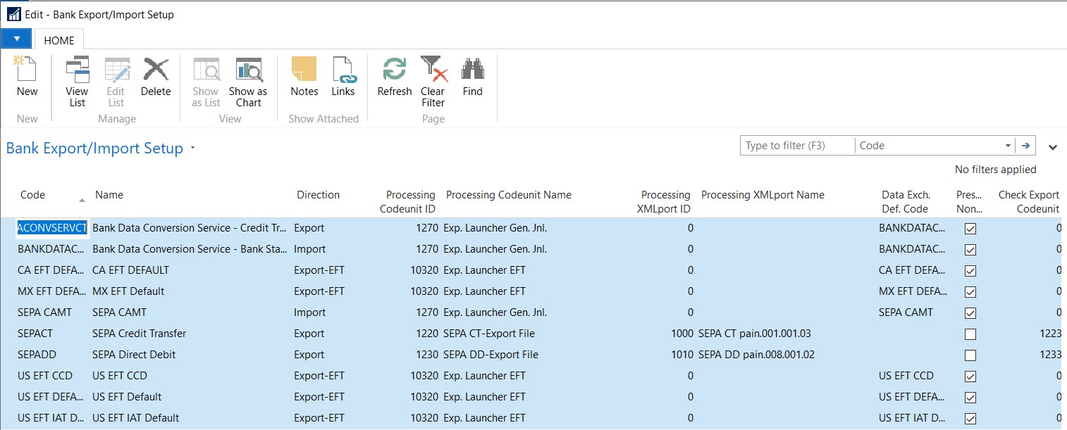 NAV 2018 / Business Central - Export Electronic Payment 2.