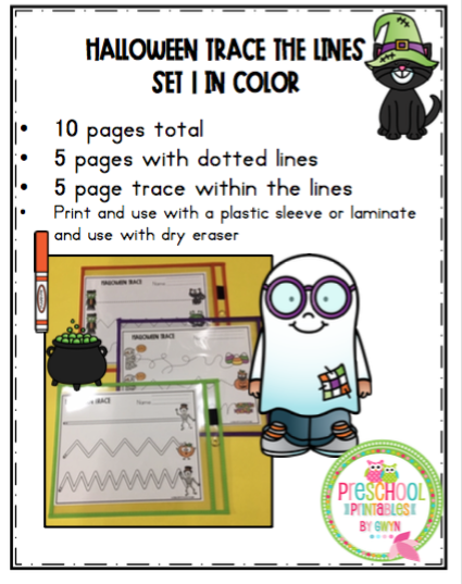Halloween Trace the Lines in Color ~ Preschool Printables
