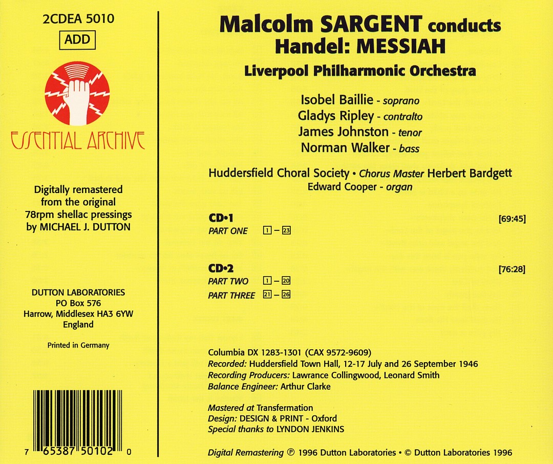 makdelart - classique: Handel - Messiah (Malcolm Sargent, 1946) [2CD]