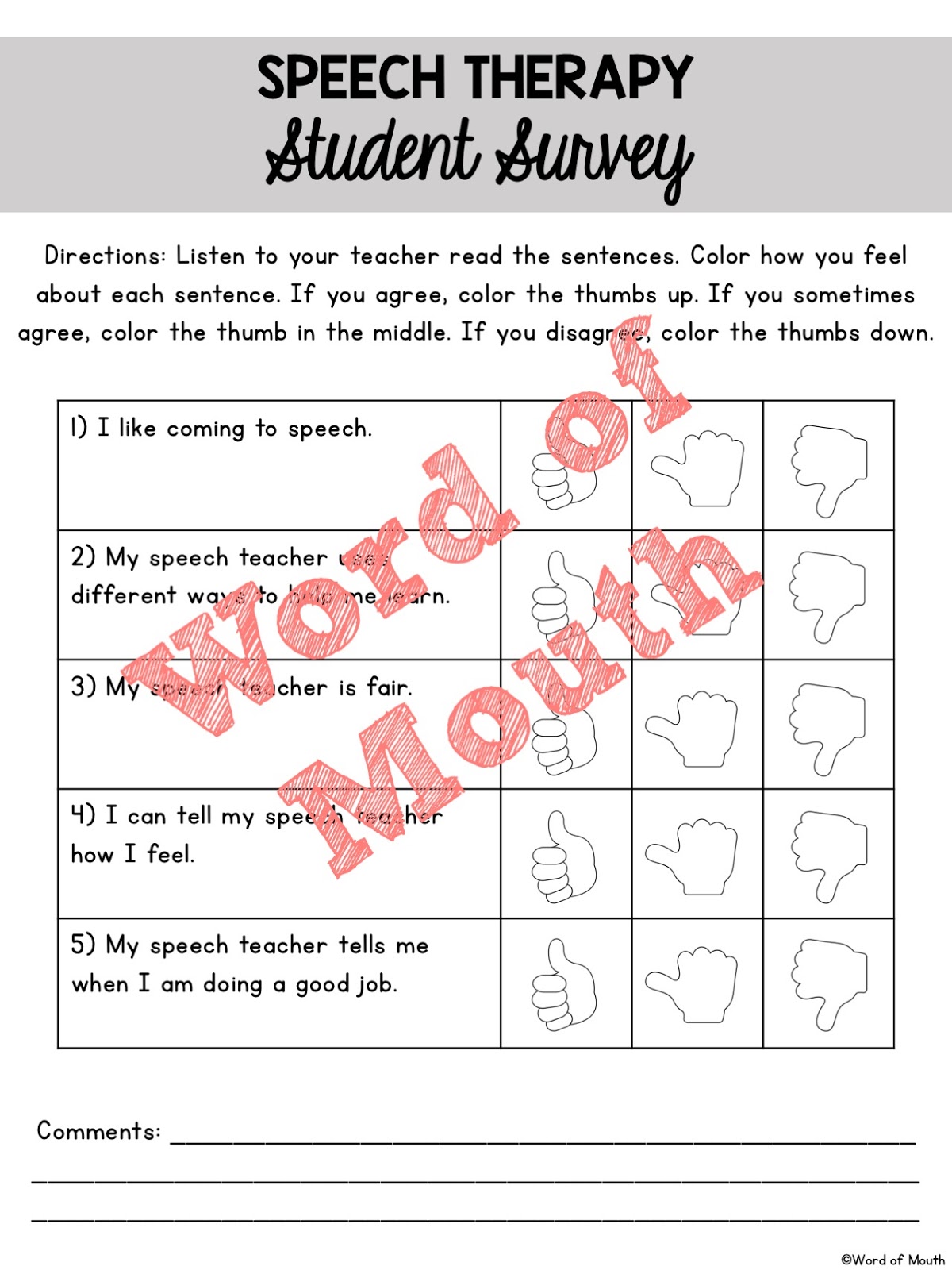 Assessing Student Satisfaction in Speech Therapy {Freebie!} - Word of Mouth