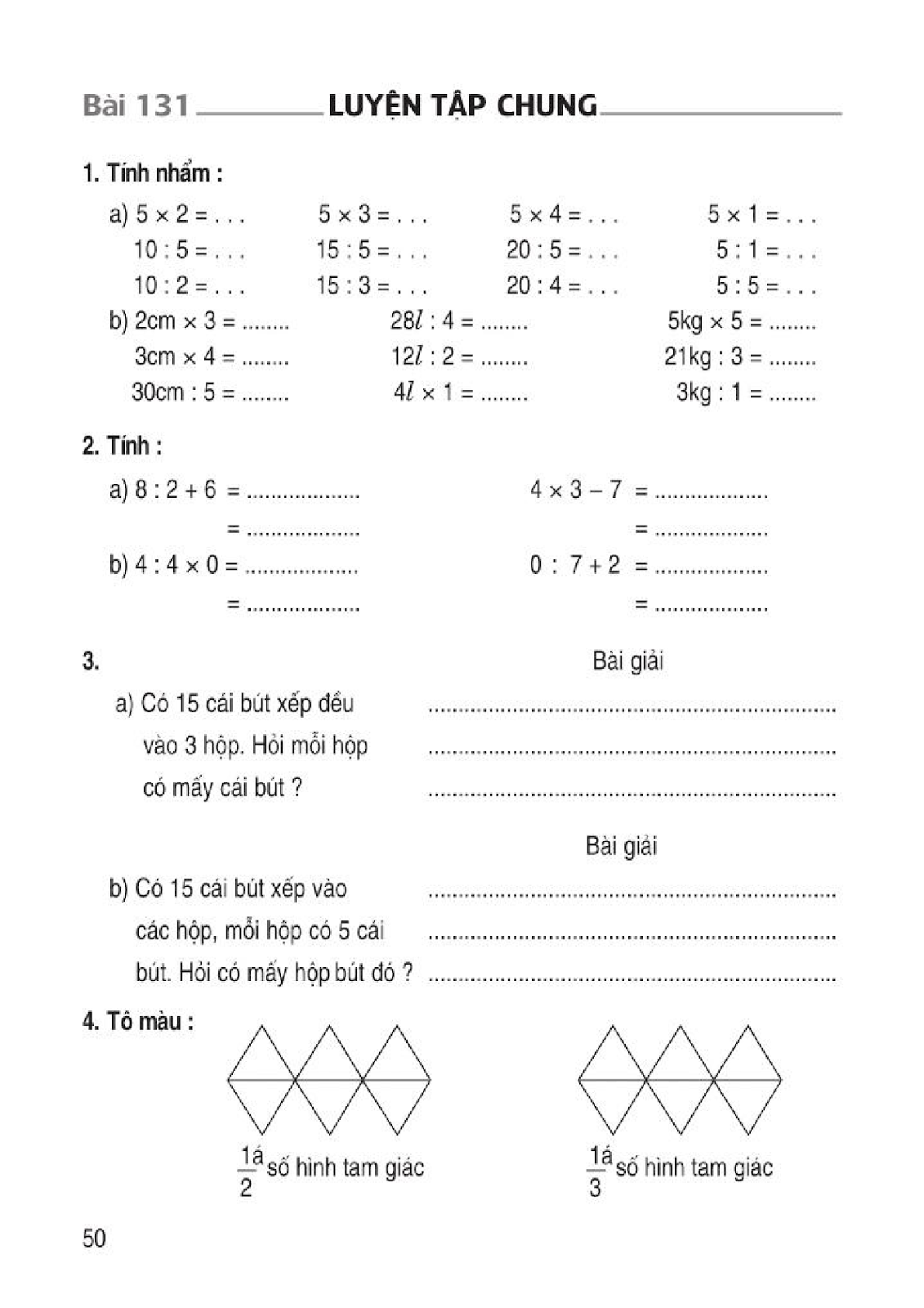 Số 0 trong phép nhân và phép chia - Vở Bài Tập Toán Lớp 2 Tập 2