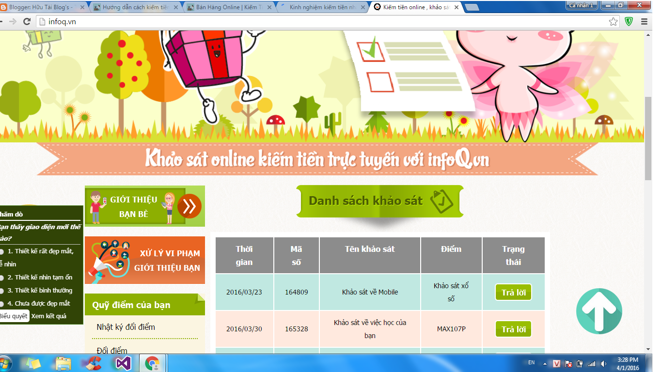 Hướng Dẫn Cách Kiếm Tiền Từ Khảo Sát Với Infoq - Trọng Clover