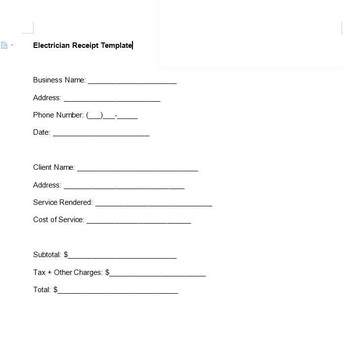 Electrician Receipt - Invoice Template