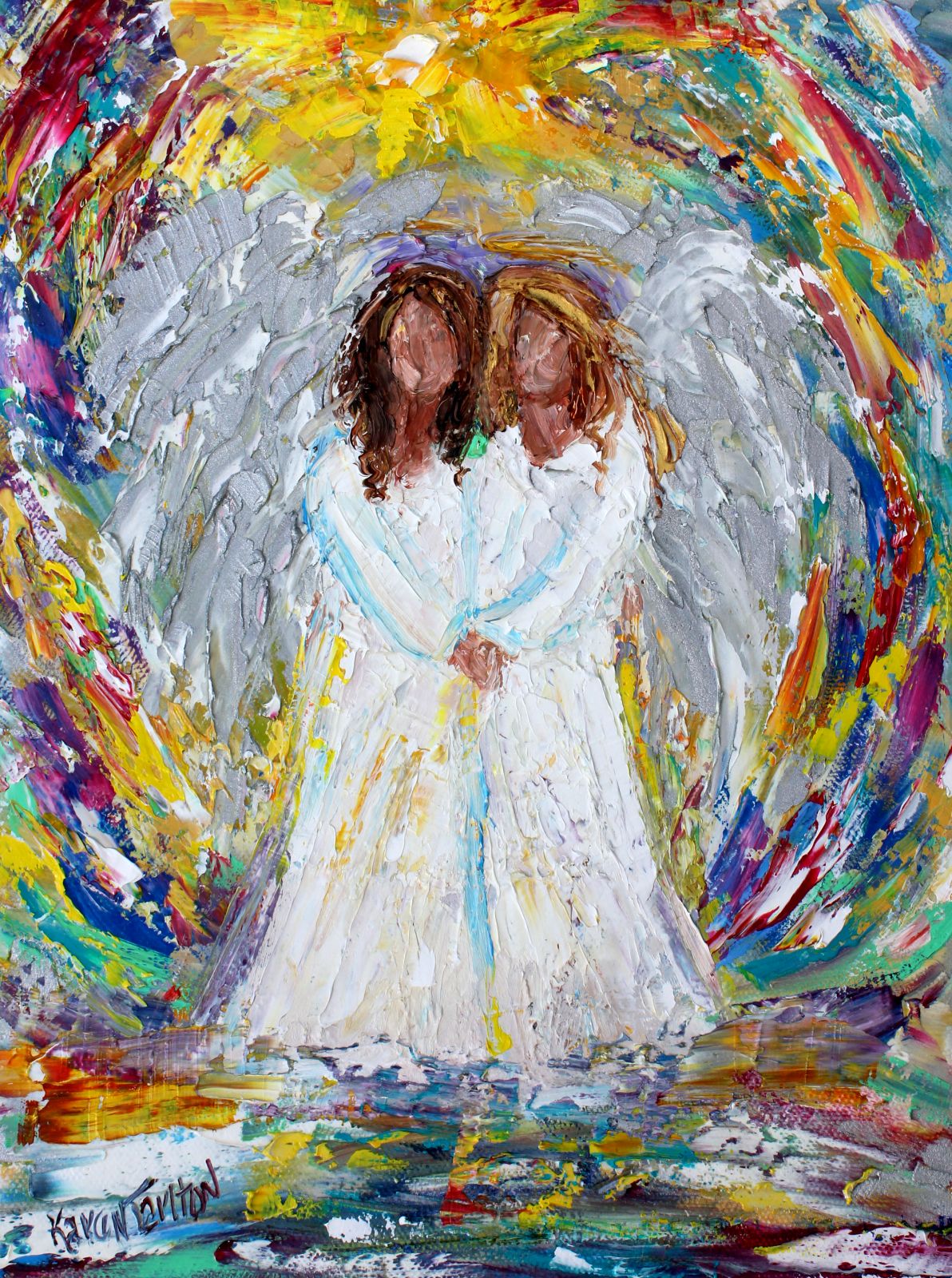 Karen Tarlton: Angel Hugs painting by Karen Tarlton palette knife ...
