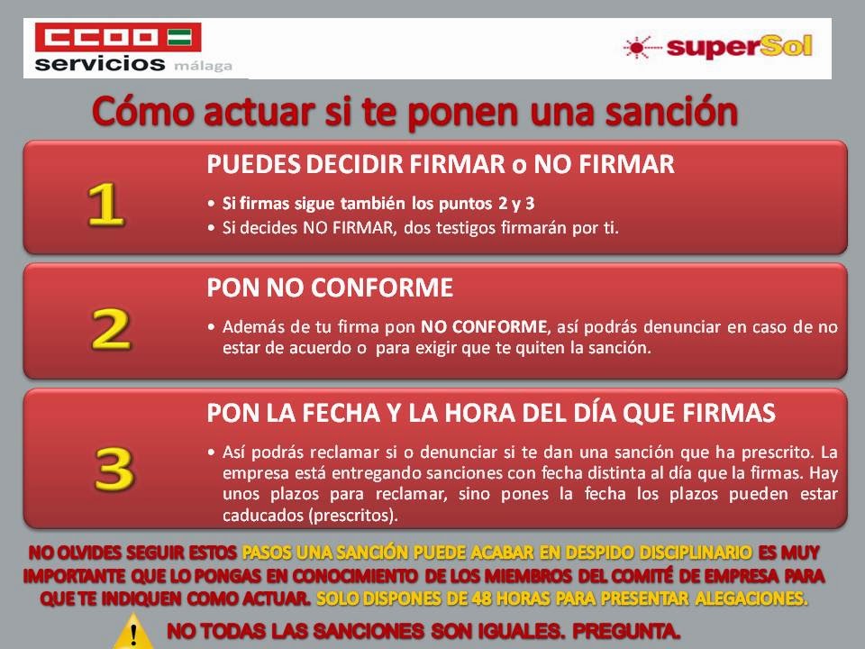 CCOO Supersol Málaga: Porqué y cómo me pueden sancionar, tipos de ...