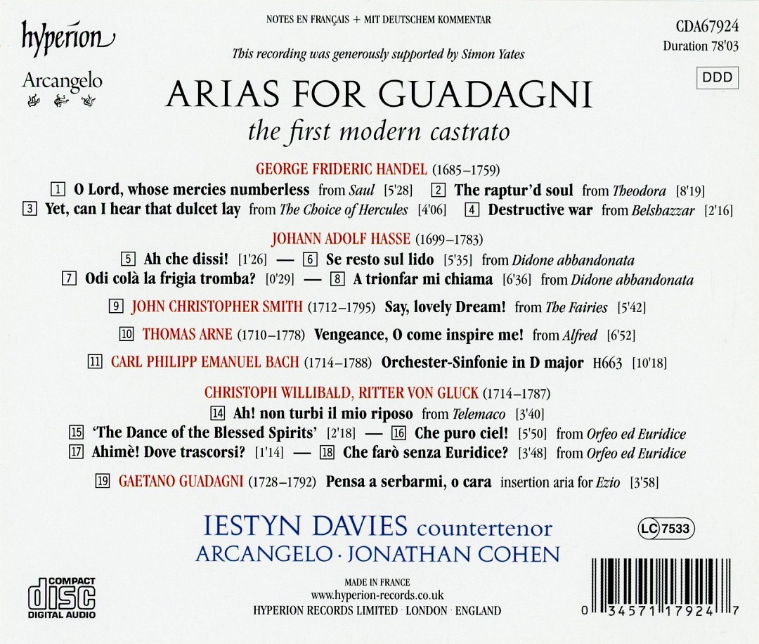 makdelart - classique: Arias for Guadagni (Iestyn Davies & Arcangelo ...