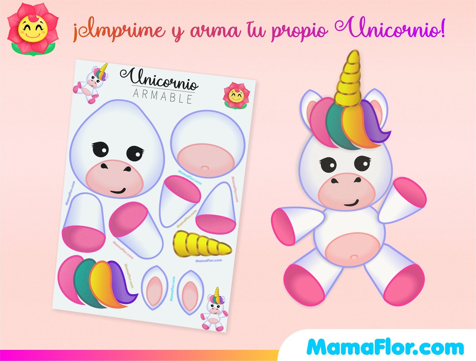 Tarea en casa: UNICORNIO armable para Imprimir GRATIS - MamaFlor.com