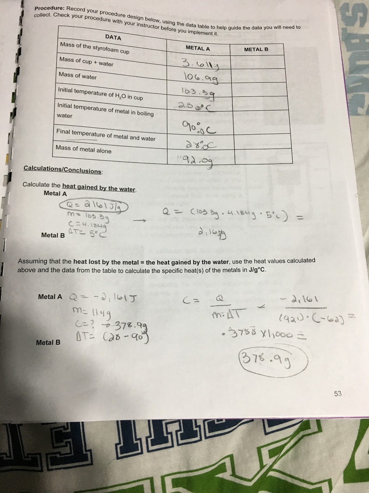 Lab 16: Specific Heat of a Metal