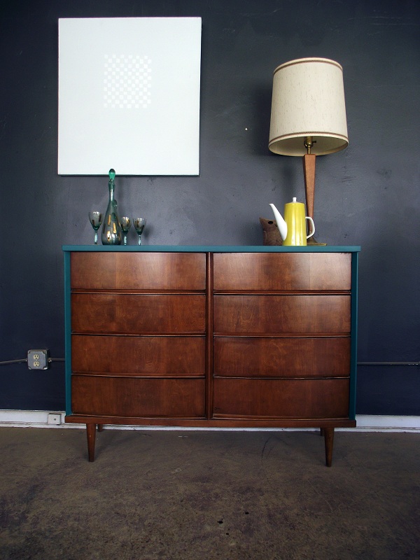 Vintage Ground: Mid Century Eight Drawer Teal Chest / Dresser