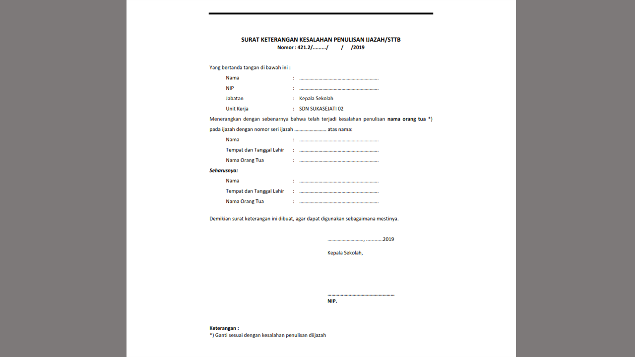 Surat Keterangan Salah Penulisan Ijazah - Contoh Surat