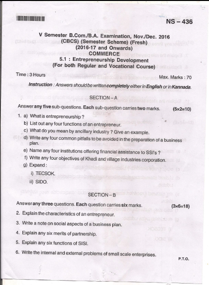 Bangalore University B.Com./B.A. COMMERCE 5.1: ENTREPRENEURSHIP ...