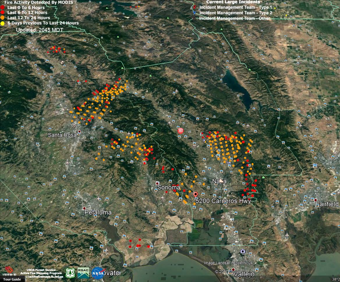 Marc Valdez Weblog: Fire Map of the Santa Rosa Area