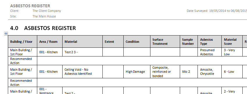 New Asbestos Register layouts in Alpha Tracker